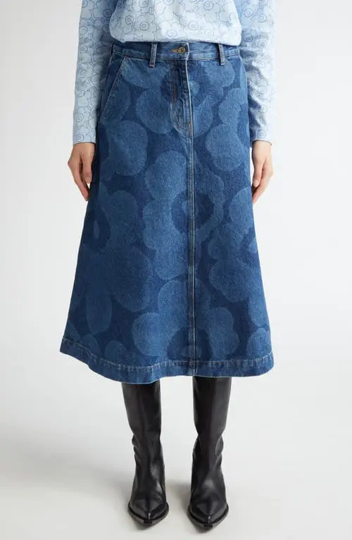 Marimekko Maridenim Suoritus Unikko Floral A-Line Midi Skirt